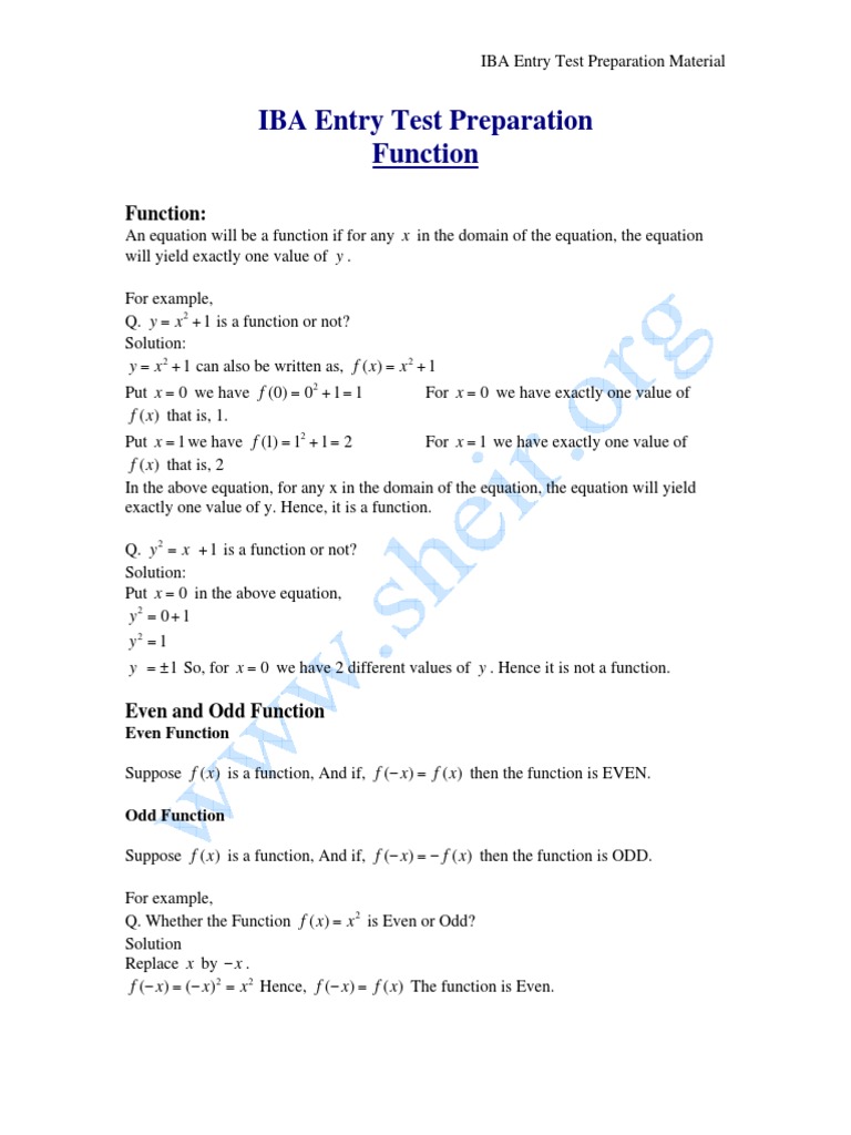 IBA Test prep material | Domain Of A Function | Function (Mathematics)