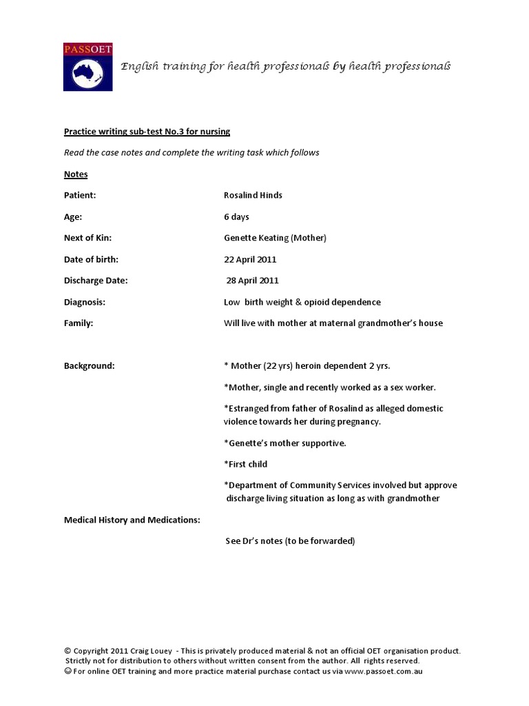 Nurse Writing 003 OET Practice Letter by PASS OET | PDF | Health ...