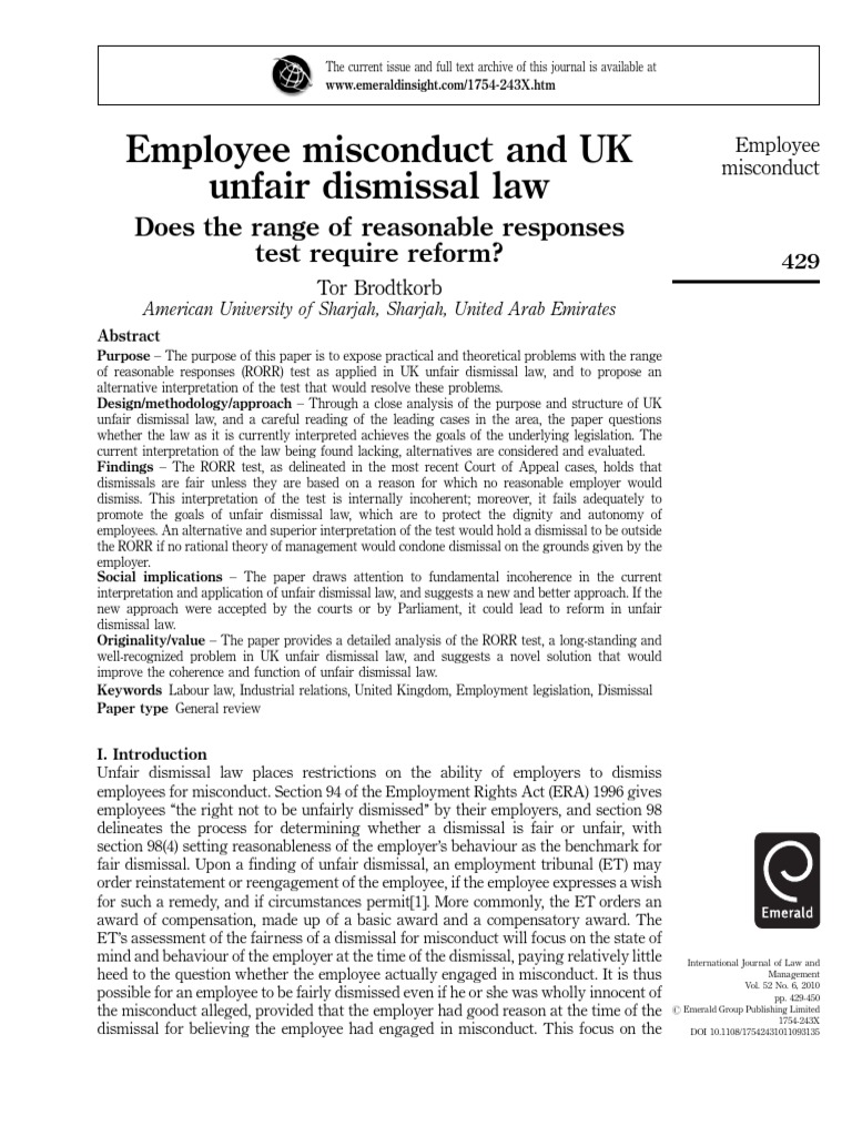 Employee Misconduct and UK Unfair Dismissal Law Does The Range of ...