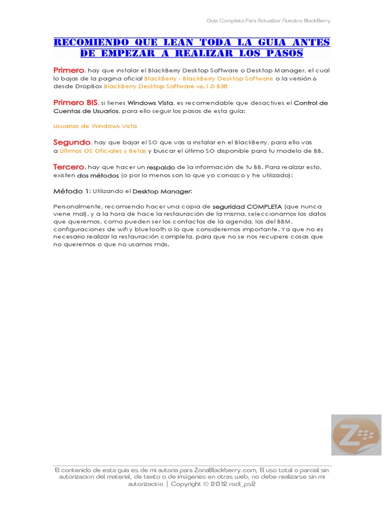 Guia Completa para Actualizar Nuestro BlackBerry by Rodi - ps2 | PDF ...