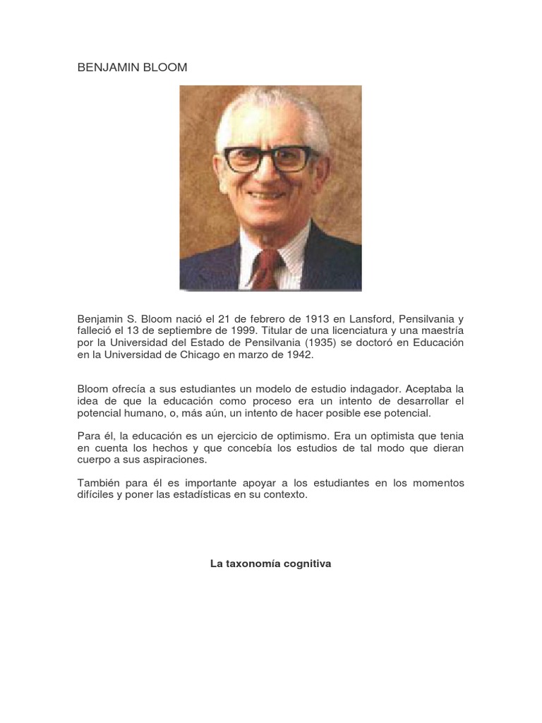 Biografía y aportes de Benjamin Bloom | PDF | Epistemología | Ciencia ...