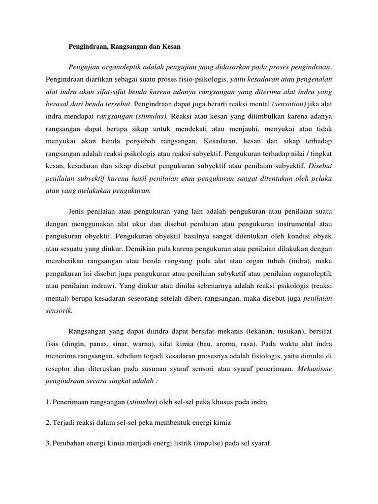 Pengindraan, Rangsangan, Dan Kesan | PDF | Karier & Perkembangan ...