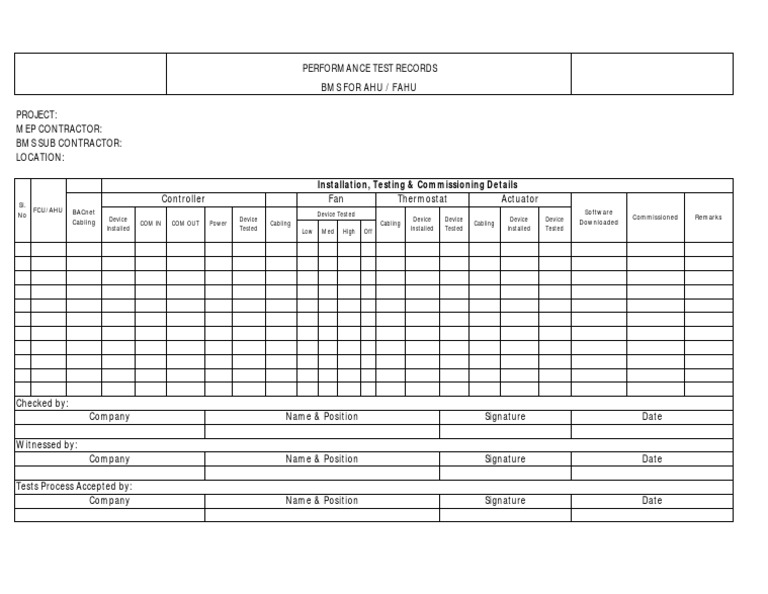 Bms Test Sheet For Ahu Fahu | PDF | Law