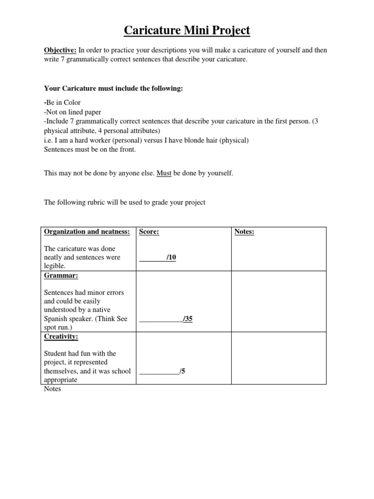 Caricature Project Guidelines | PDF