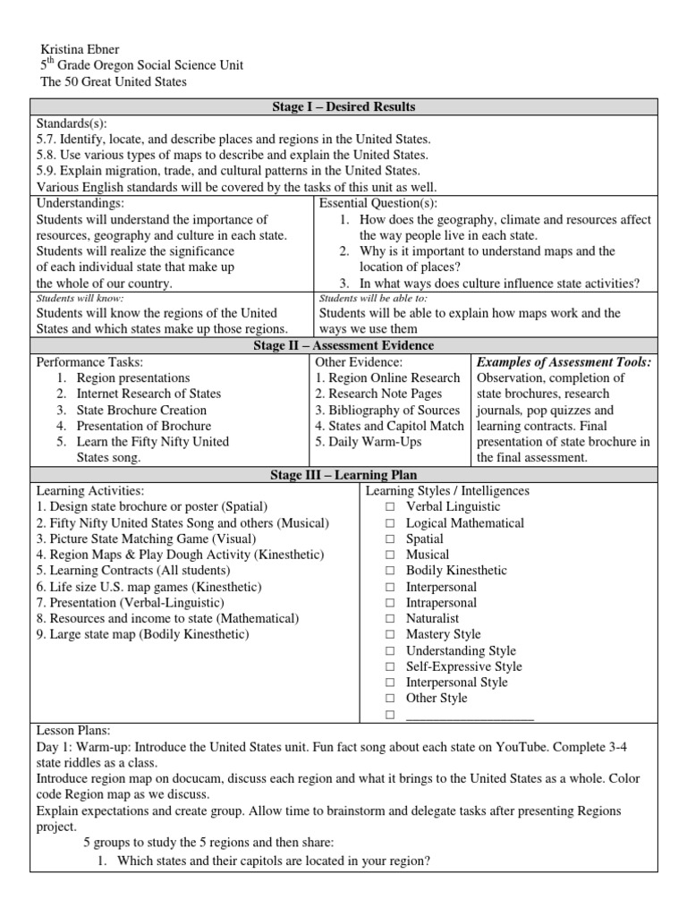 5th Grade U.S. States Social Science Unit | PDF | Citation | Paragraph