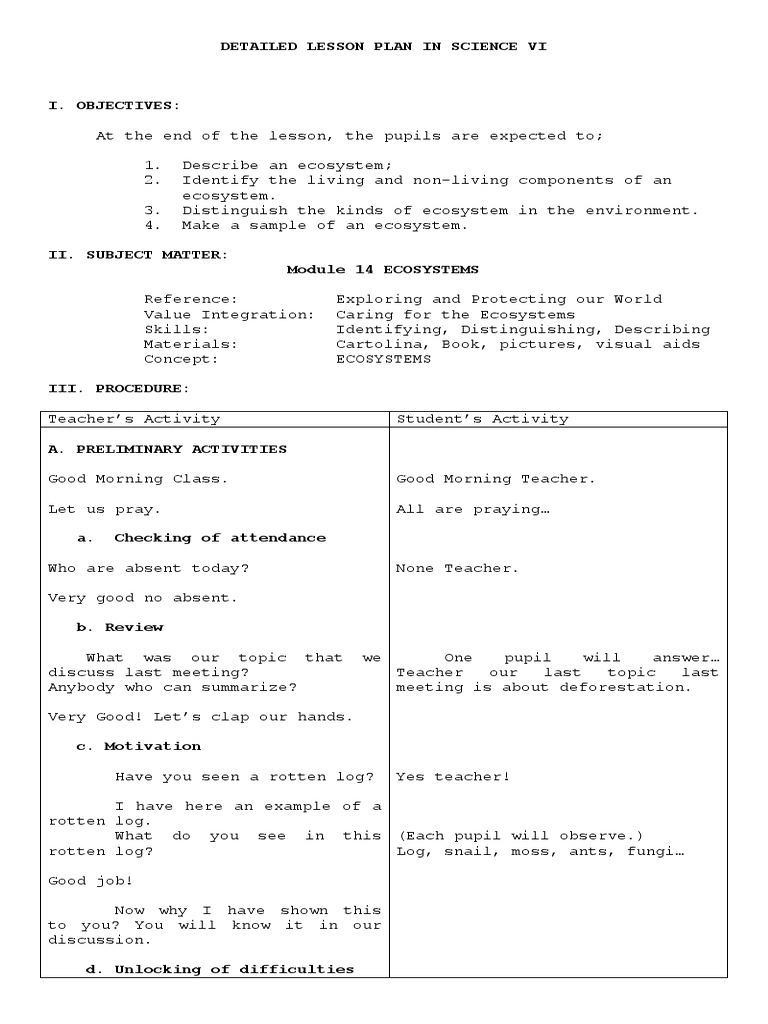 Lesson Plan | PDF | Ecology | Ecosystem