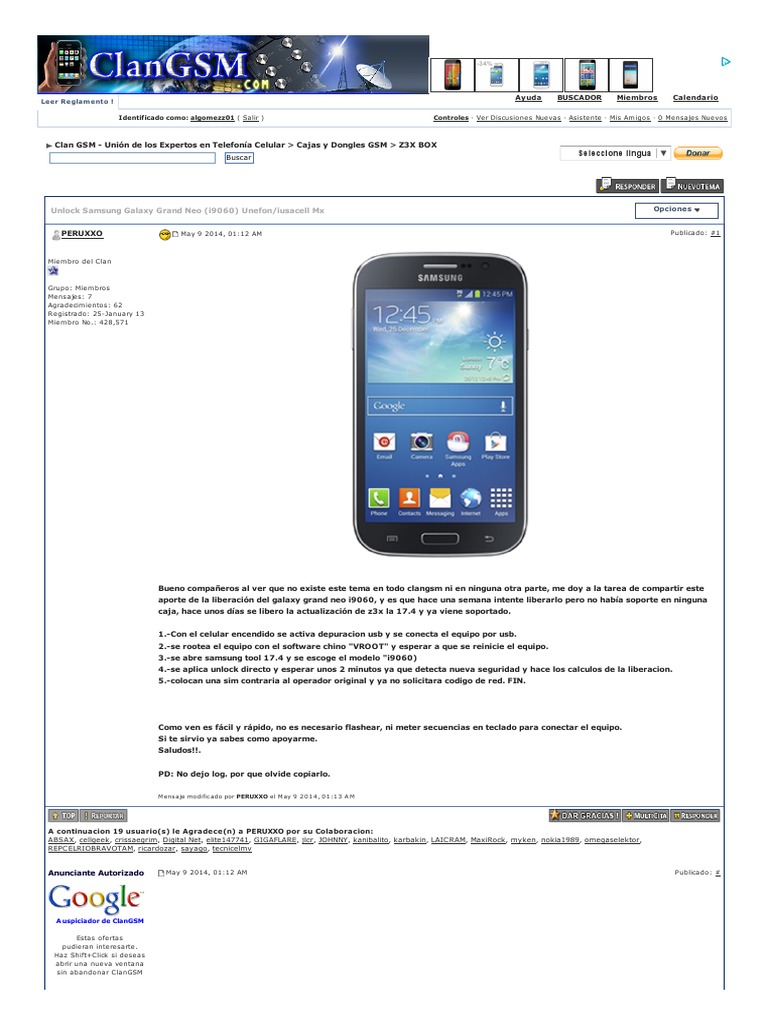 Unlock Samsung Galaxy Grand Neo (I9060) Unefon - Iusacell MX - Clan GSM - Unión de Los Expertos ...