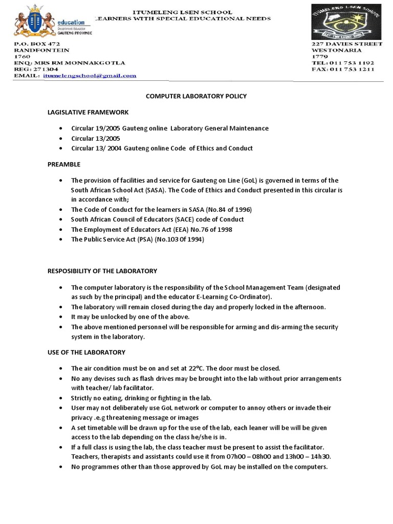 Computer Laboratory Policy | PDF | Computing | Security