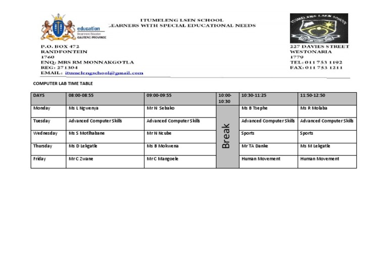 Computer Lab Time Table | PDF