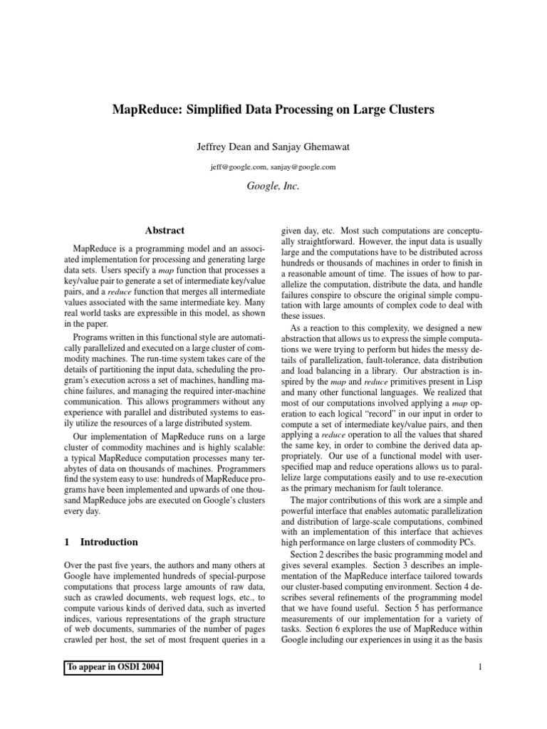 MapReduce: Simplified Data Processing On Large Clusters | PDF | Map ...