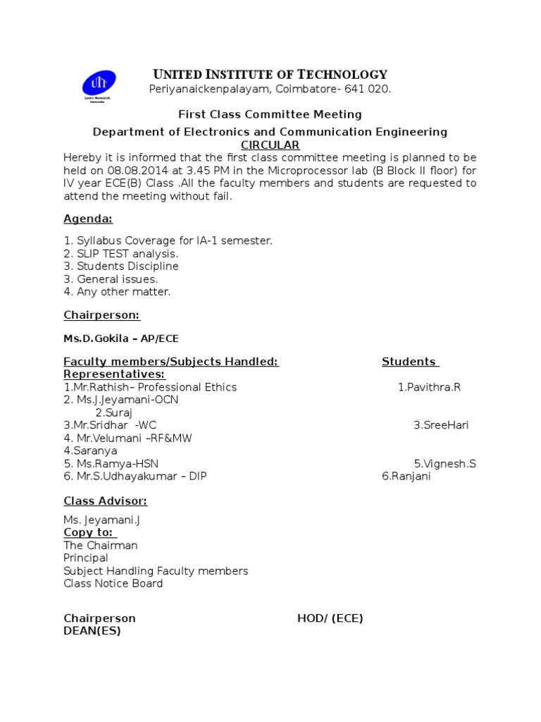 ECE First Class Committee Meeting Notice | PDF