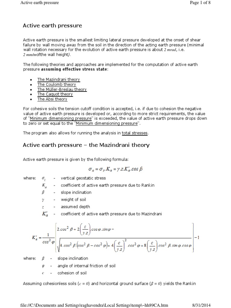 Active Earth Pressure | PDF | Nature | Civil Engineering