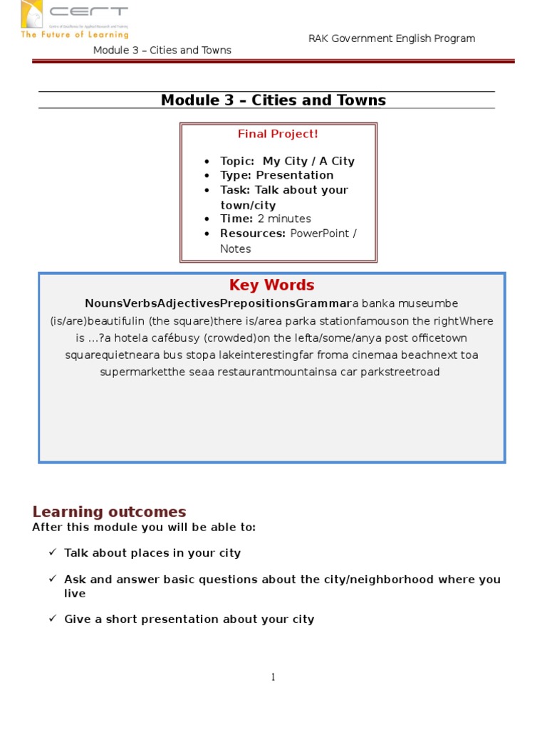 Cities and Towns-Level A1-1doc | PDF