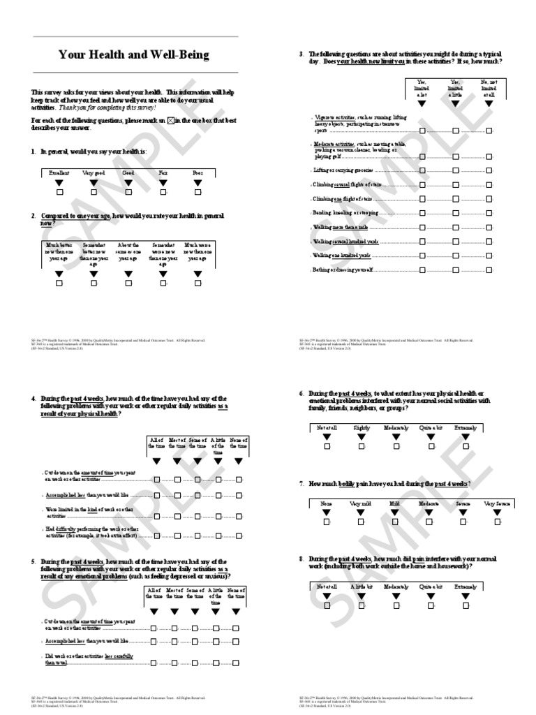 SF-36v2 Standard Sample | Behavioural Sciences | Psychology & Cognitive ...