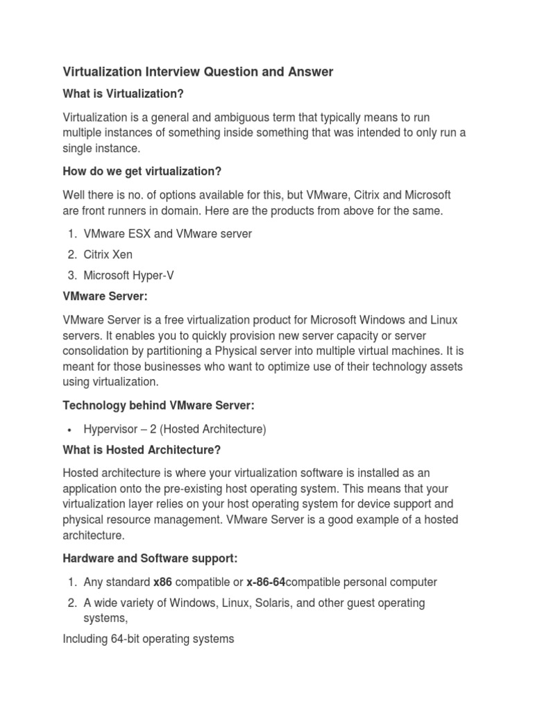Virtualization Interview Questions | PDF | V Mware | Virtual Machine