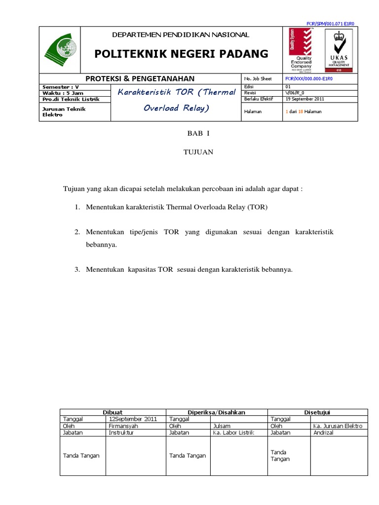 Karakteristik TOR (Thermal Overload Relay) | PDF