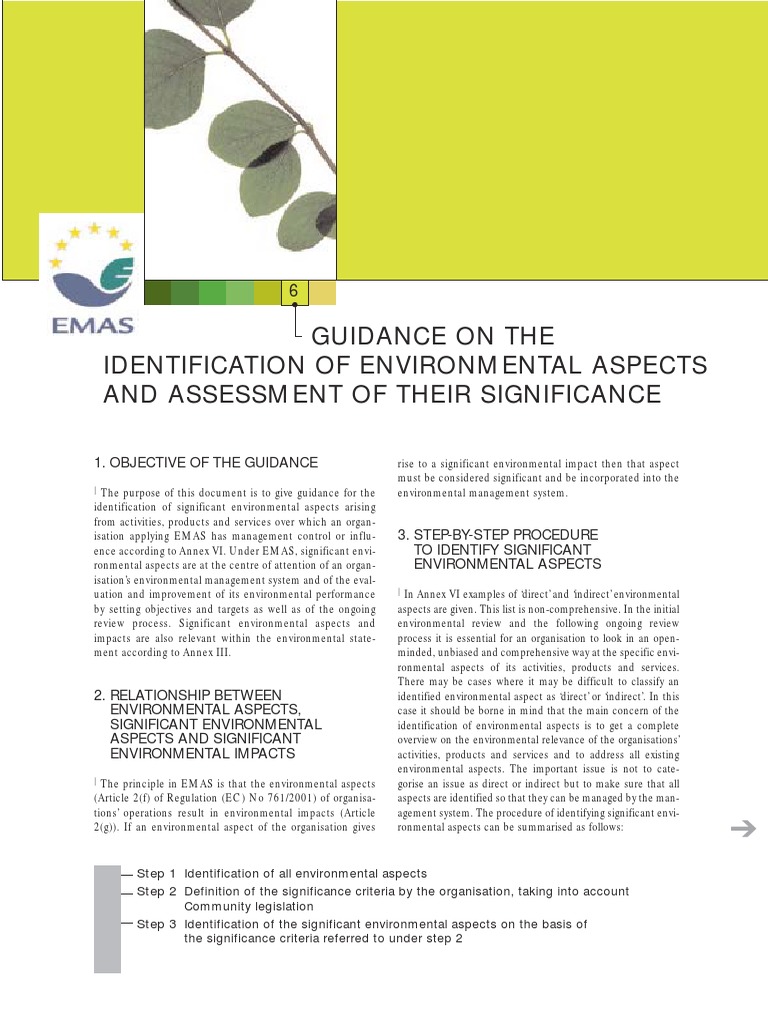 Guidance On The Identification of Environmental Aspects and Assessment ...