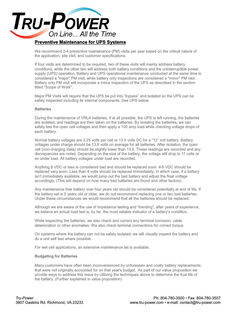 UPS Preventive Maintenance Guidelines | PDF | Battery (Electricity ...