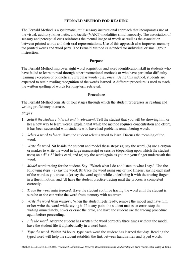 Fernald Method for Reading Skills | PDF | Reading (Process) | Perception