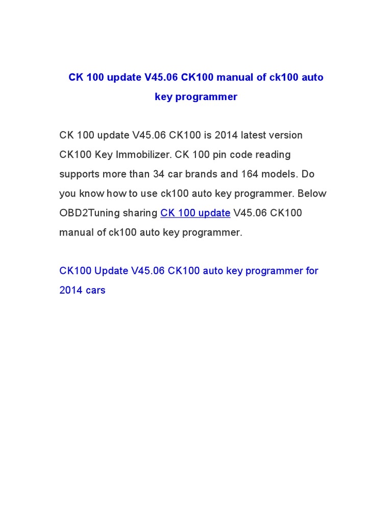 CK 100 Update V45.06 CK100 Manual of ck100 Auto Key Programmer | PDF ...