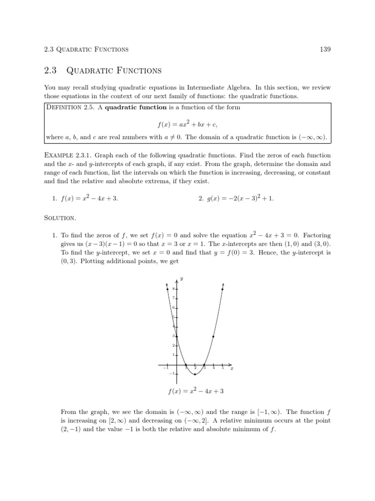 2.3 Quadratic Functions | PDF | Quadratic Equation | Equations