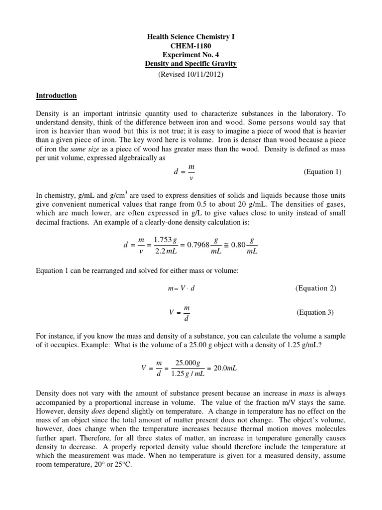 Density and Specific Gravity Lab | PDF | Density | Weighing Scale