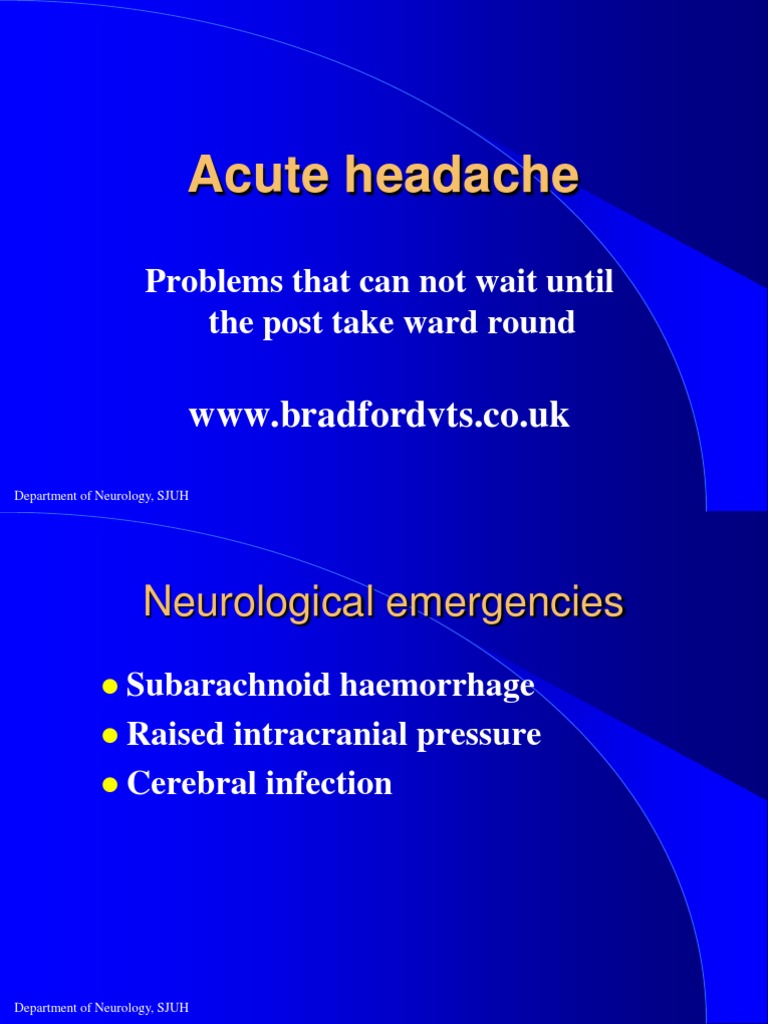 Acute Headache.ppt | Headache | Migraine
