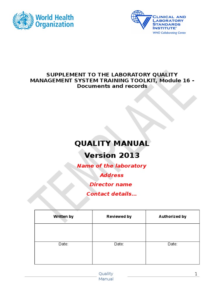 Lab Quality Manual Template | PDF | Quality Management System | Quality ...