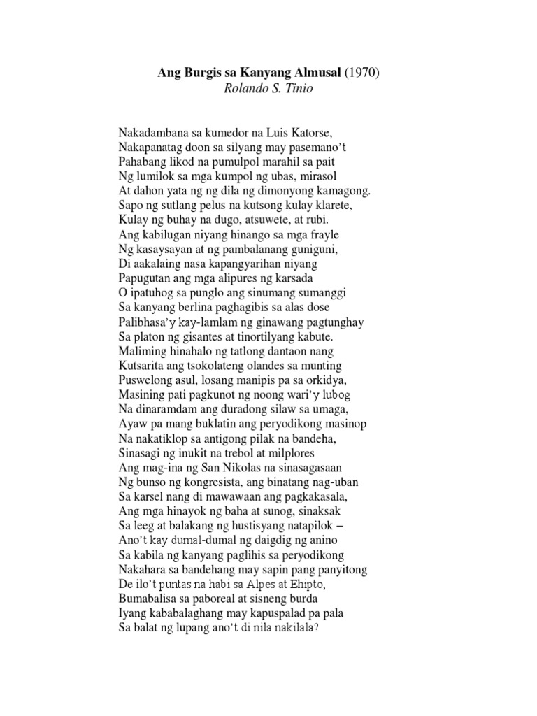 Ang Burgis Sa Kanyang Almusal Ni Rolando Tinio | PDF