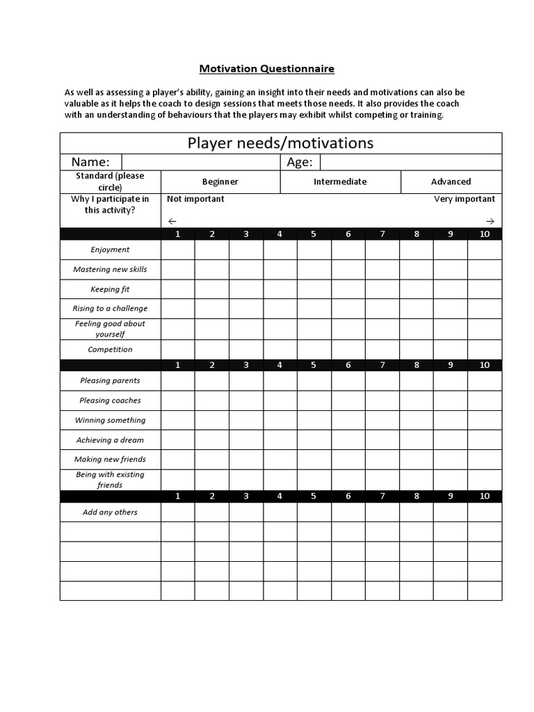 Motivation Questionnaire | PDF