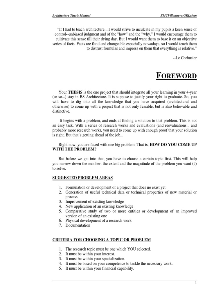 Architectural Thesis Manual | PDF | Concept | Theory