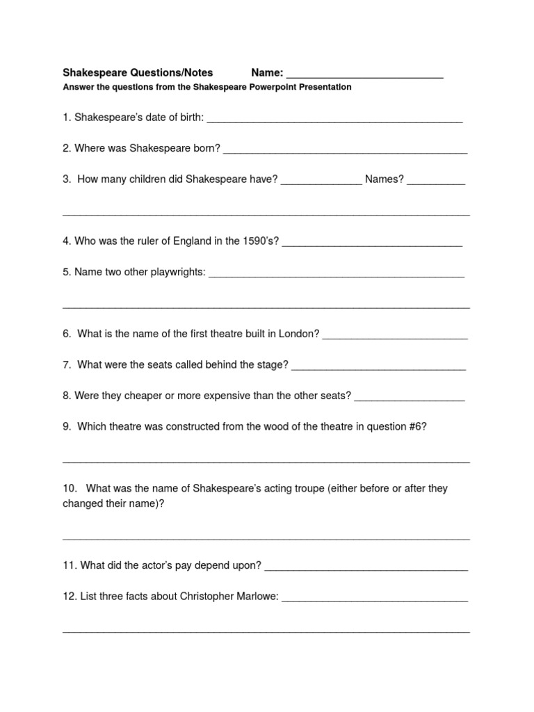 Shakespeare Questions/Notes Name | PDF | Language Arts & Discipline