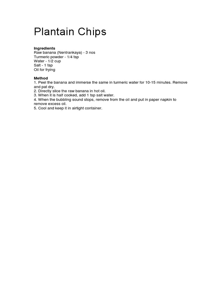 Homemade Plantain Chips Recipe | PDF | Cooking, Food & Wine