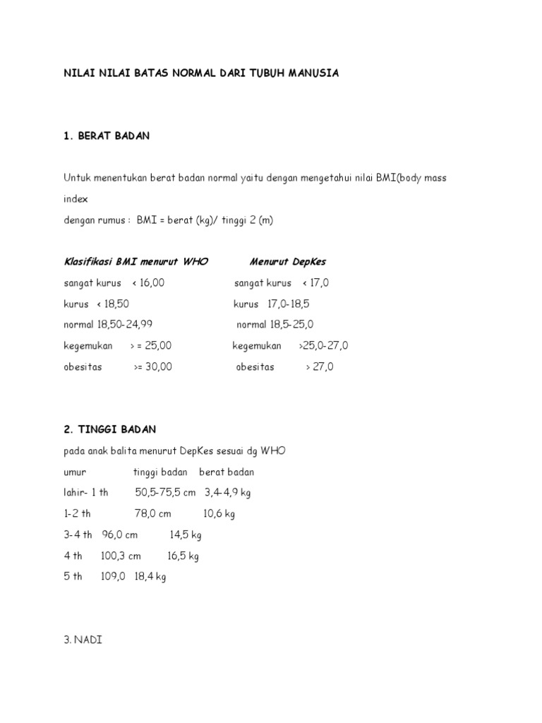 @nilai Nilai Batas Normal Dari Tubuh Manusia | PDF