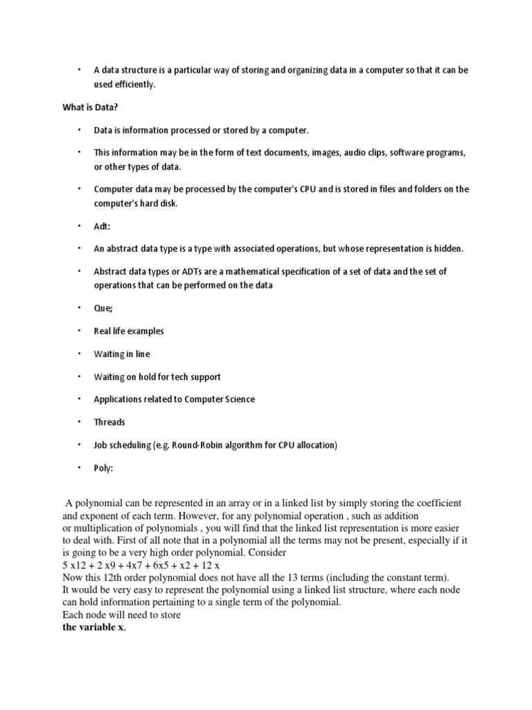 A Data Structure Is A Particular Way Of Storing And Organizing Data In A Computer So That It Can