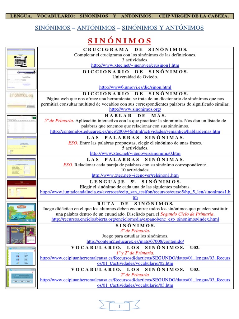 Vocabulario Sinonimos y Antonimos | PDF | Diccionario | Comunicación