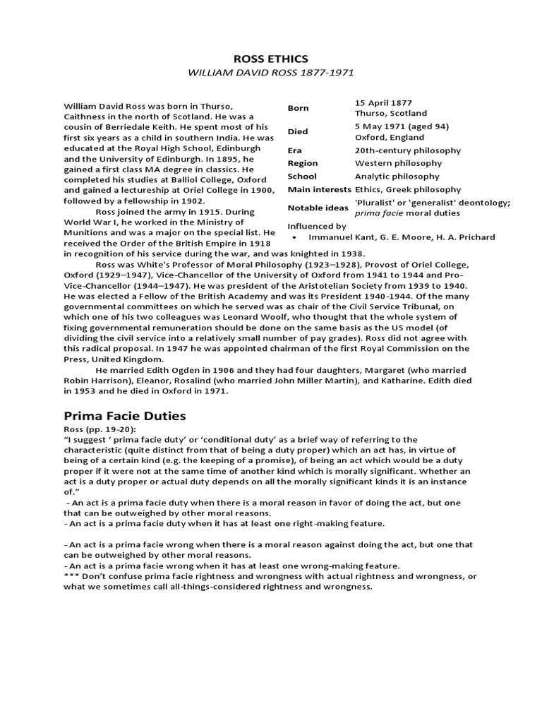 Ross Ethics | PDF | Stereotypes | Social Institutions