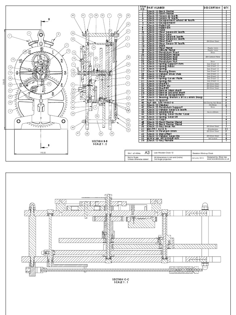 Clock 12 Skeleton-Wind Up-Detail Drawings-PR | PDF | Gear | Pendulum