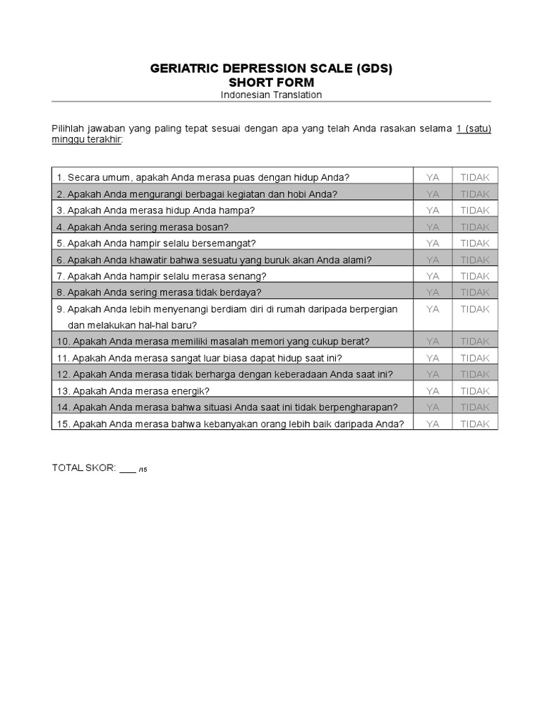 Geriatric Depression Scale | PDF