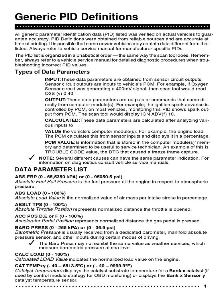 Generic PID Definitions | PDF | Throttle | Engines