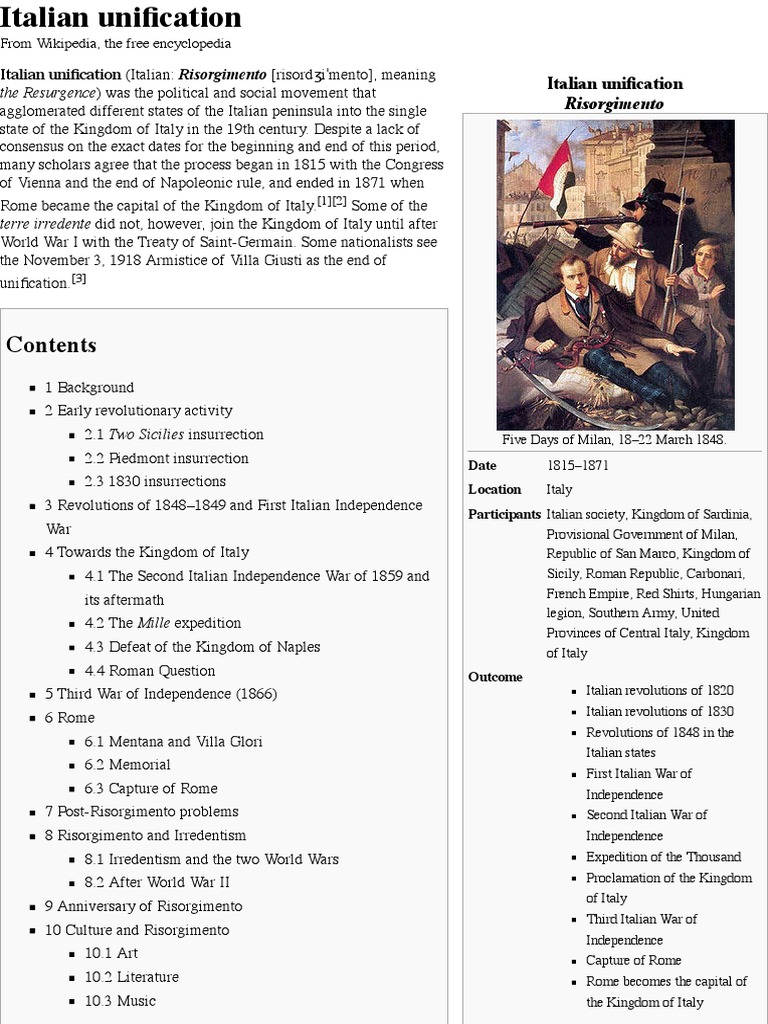 Italian Unification: Key Events & Participants | PDF | Italy | Unrest