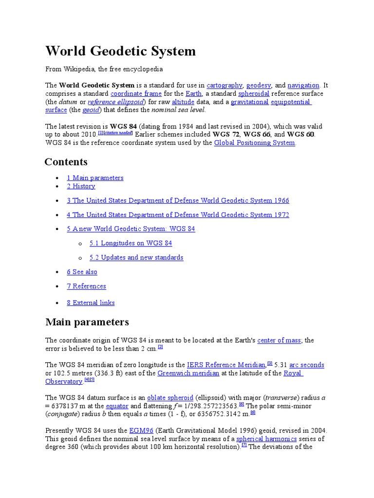 Overview of World Geodetic System WGS84 | PDF | Geodesy | Geophysics