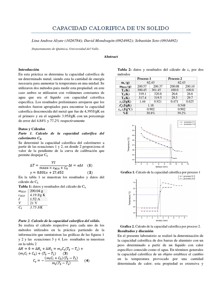 Capacidad Calorifica de Un Solido | Capacidad térmica | Calor