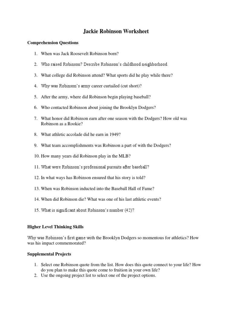 Jackie Robinson Worksheet | PDF