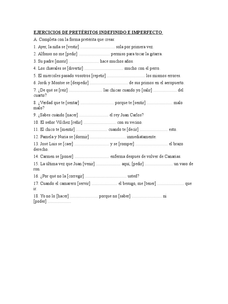 Ejercicios de Pretérito Indefinido e Imperfecto | PDF