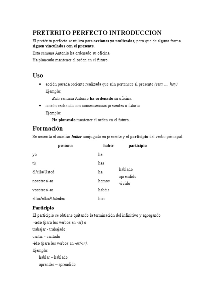 Guía Completa del Pretérito Perfecto | PDF