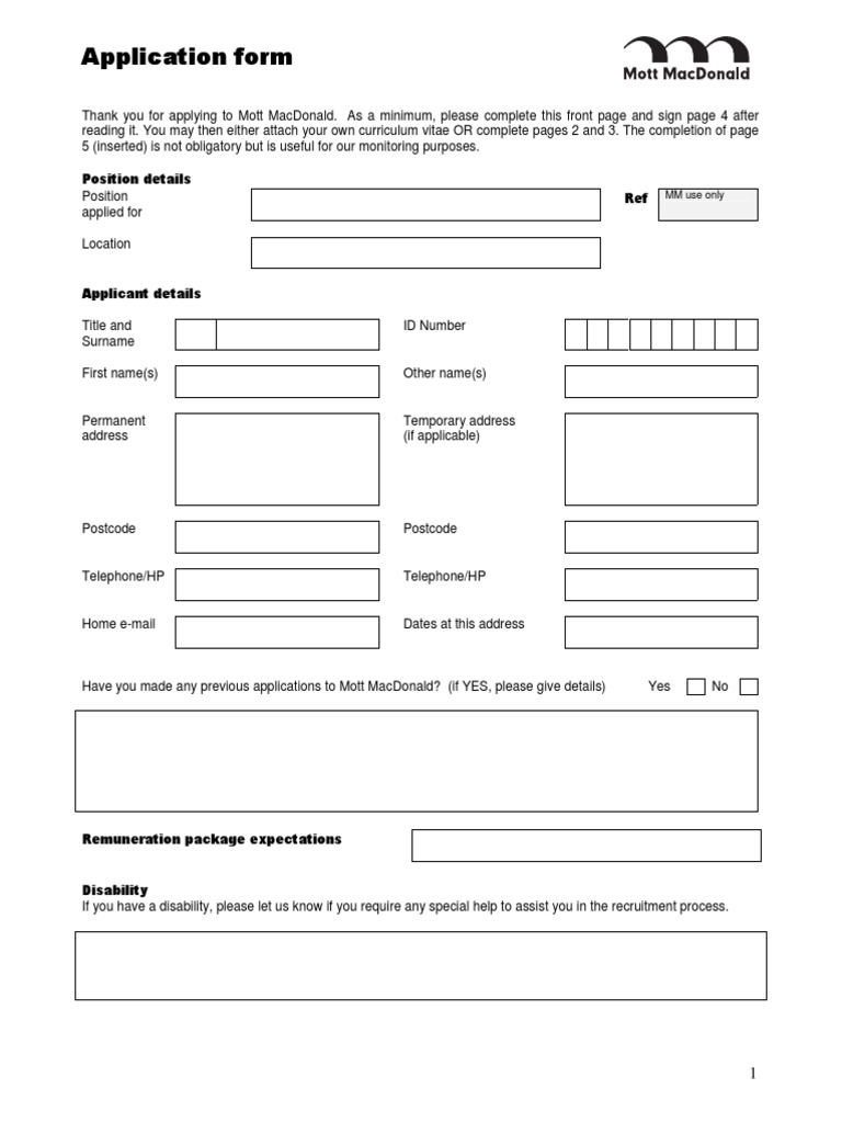 Mott MacDonald Application Form | PDF | Employment | Labour