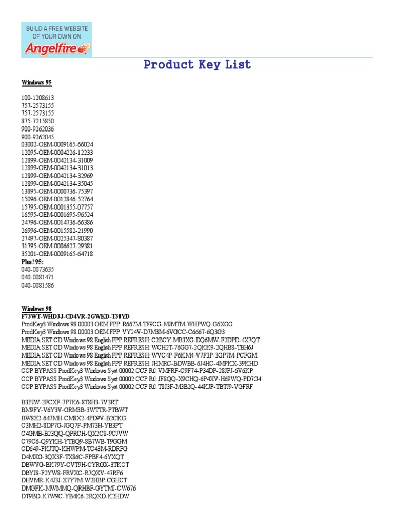 Product Key List | PDF | Computer Related Introductions | Microsoft Windows