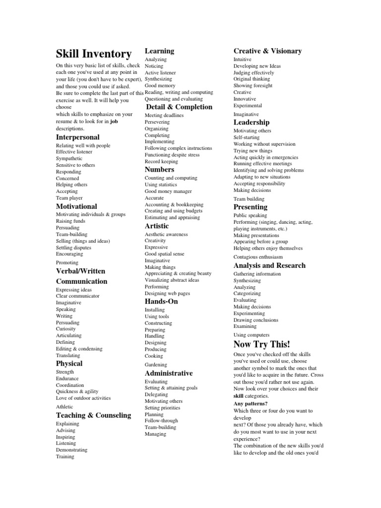 Skill Inventory 141 | PDF | Team Building | Creativity