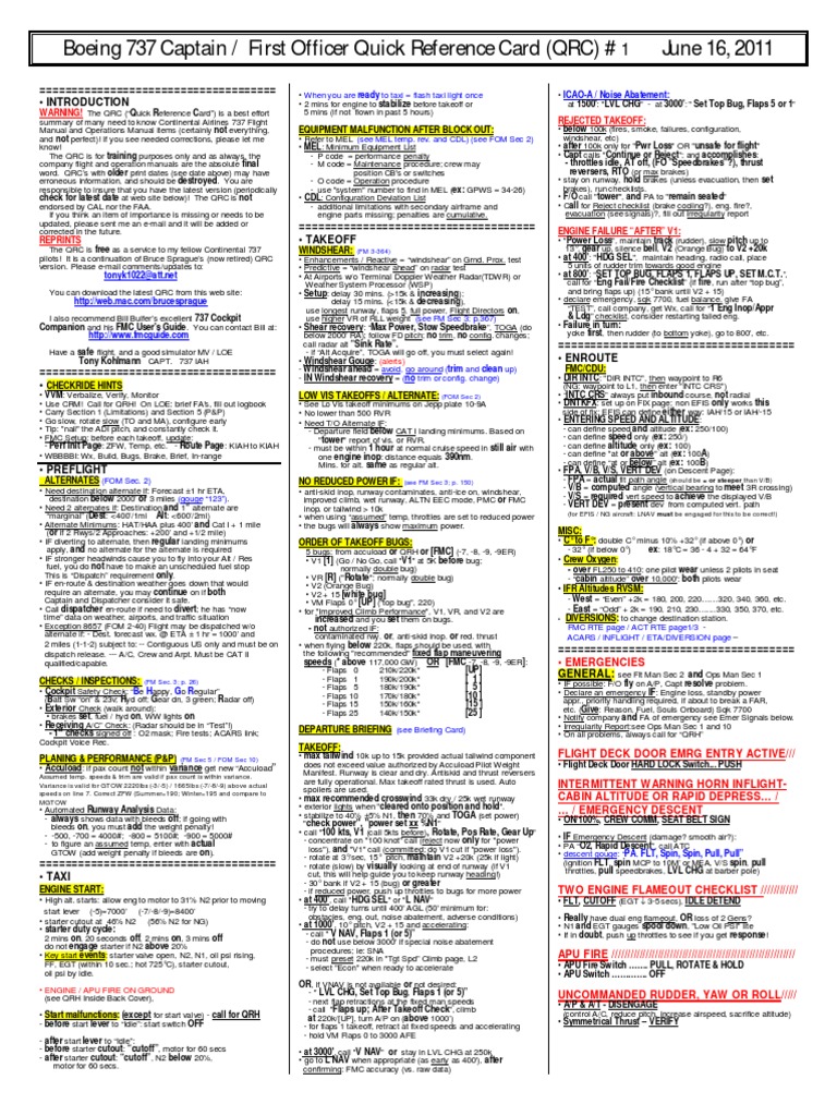 Quic Reference Card 737 | Spaceflight Technologies | Aerospace